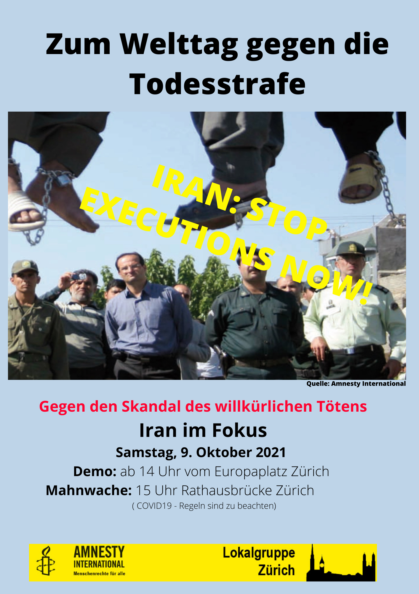 Gegen Todesstrafe im Iran – Amnesty International in Zürich